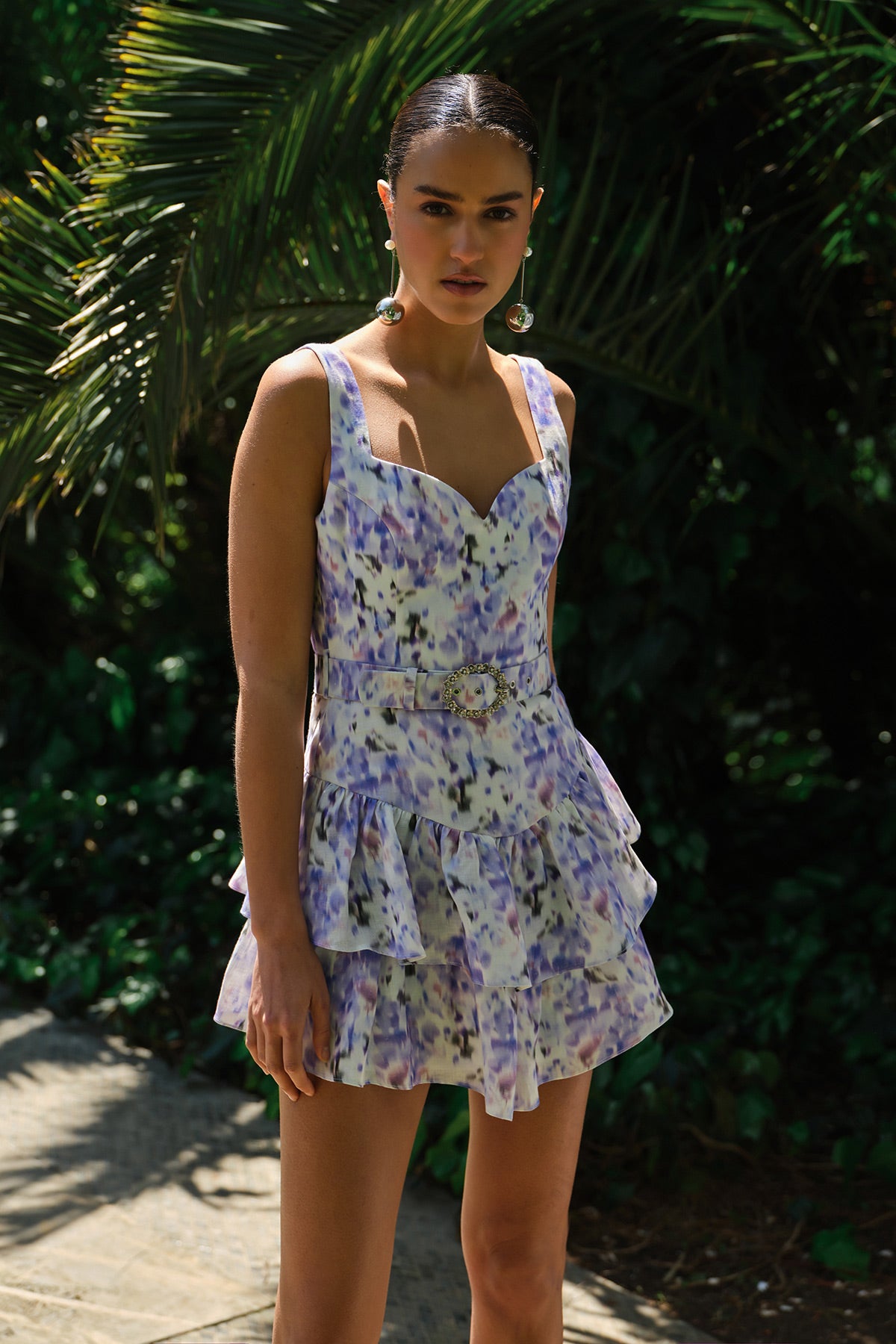 Ruffled Linen Dress With Belt - Lilac – Urban Muse En